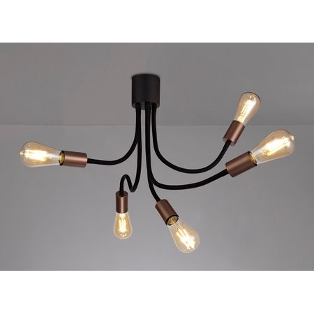 Grace Flexible Ceiling 5 Light E27, Satin Black/Brushed Copper only £94.00