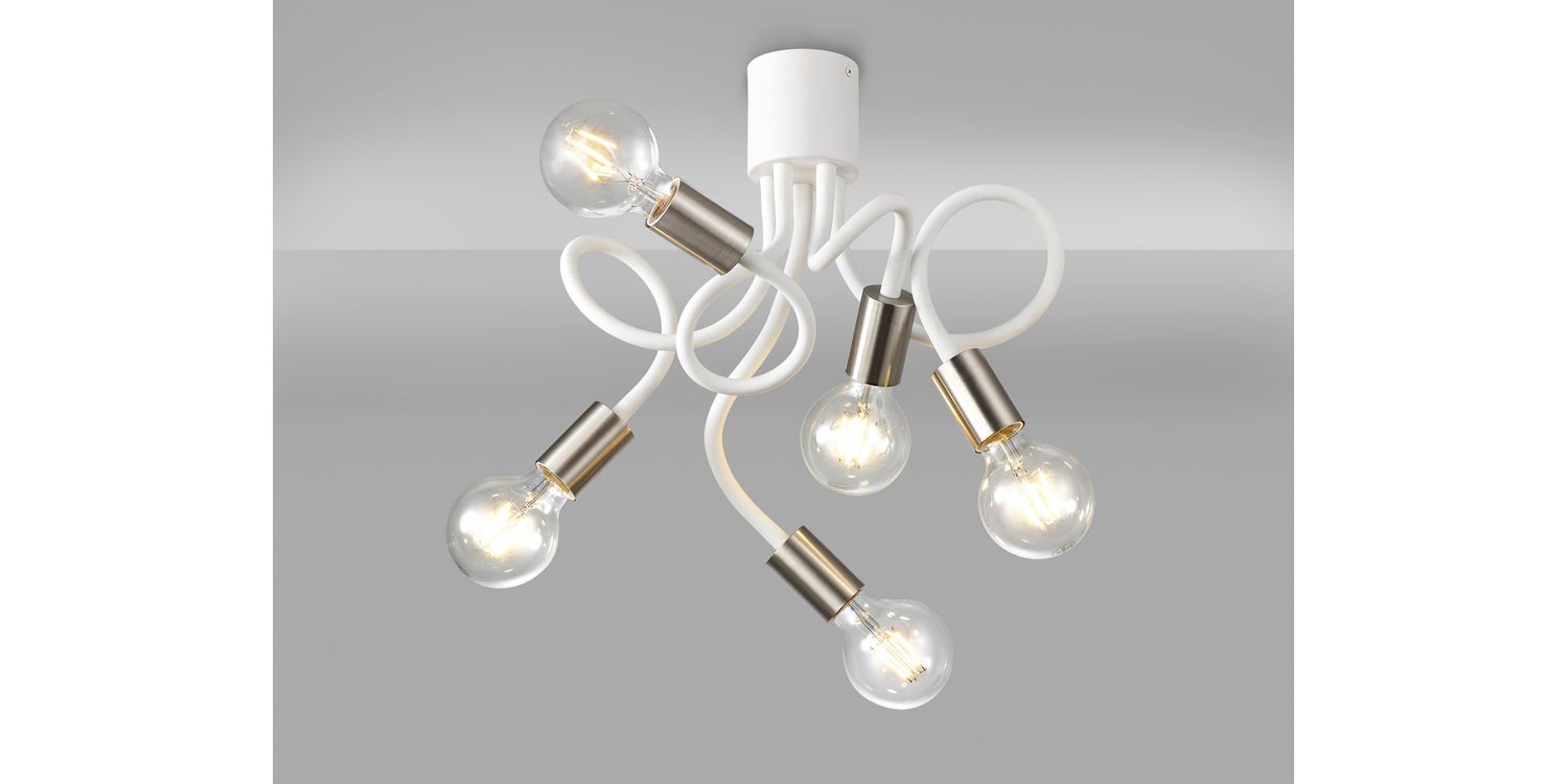 Grace Flexible 5 Light Ceiling Light in Satin White/Satin Nickel only £ ...