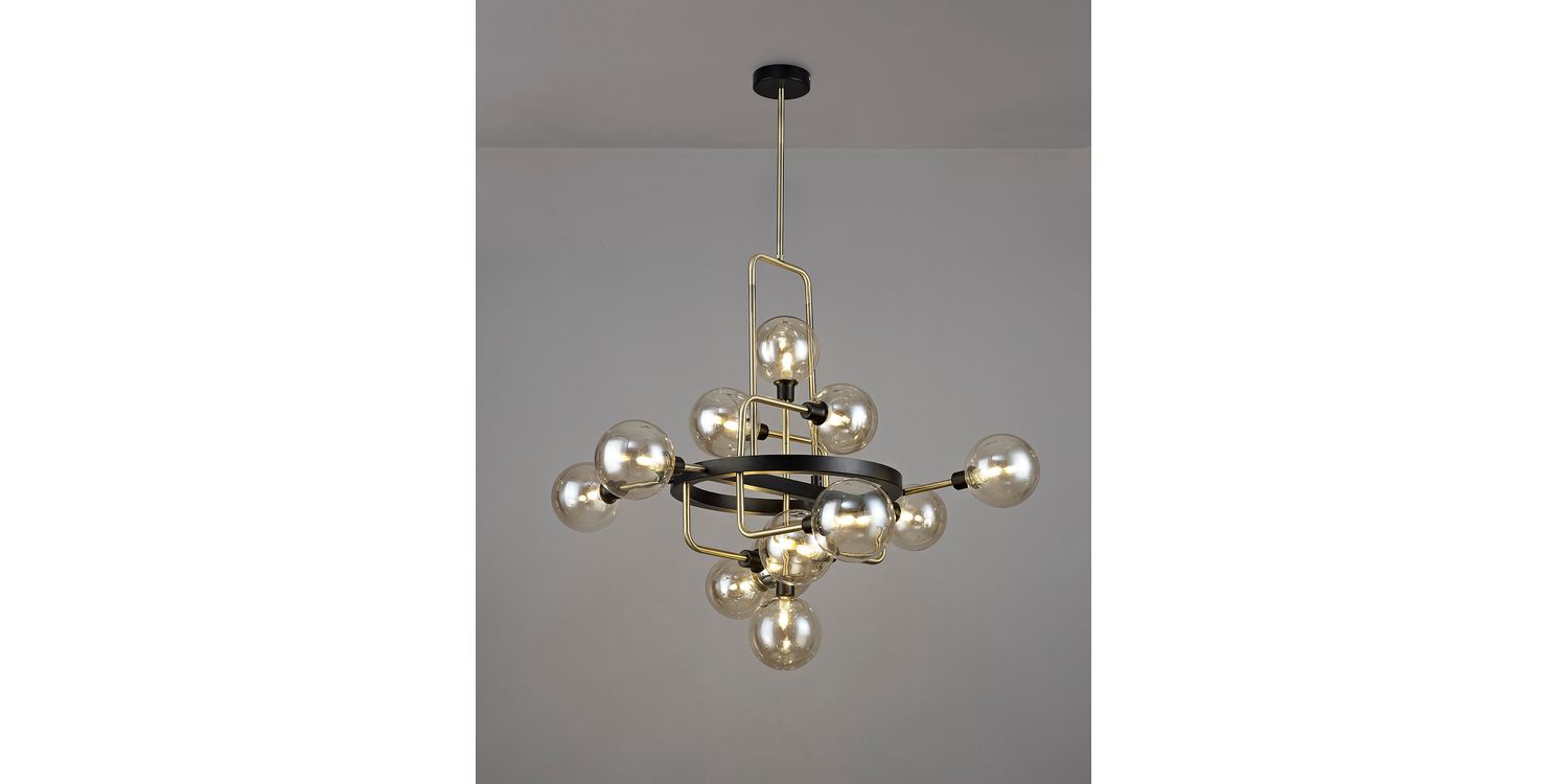 Daniela Fixed Pendant, 12 Light G9, Matt Black/Antique Brass/Cognac ...